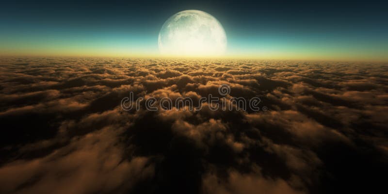 Fly above over clouds moon stock illustration. Illustration of nature ...