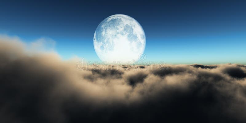 Fly above over clouds moon stock illustration. Illustration of full ...