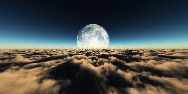 Fly above over clouds moon stock illustration. Illustration of star ...