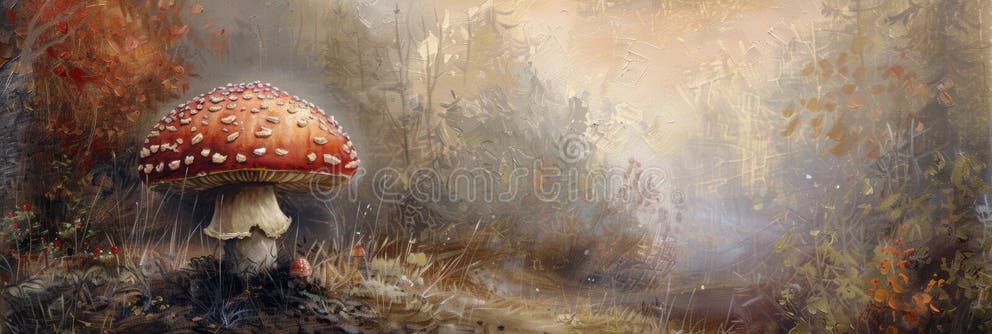 Fly Agaric Mushroom in Autumn Forest. Illustration of Red Toadstool ...