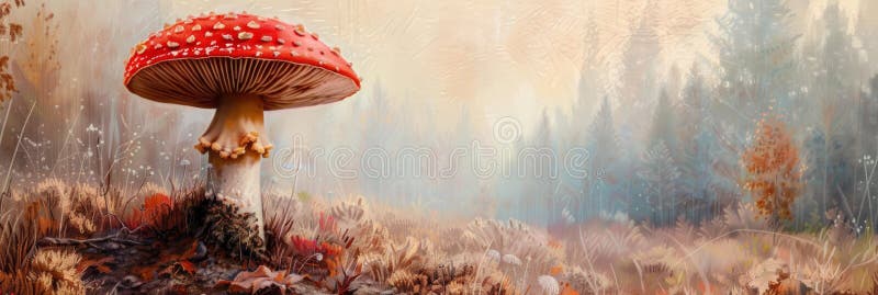 Fly Agaric Mushroom in Autumn Forest. Illustration of Red Toadstool ...