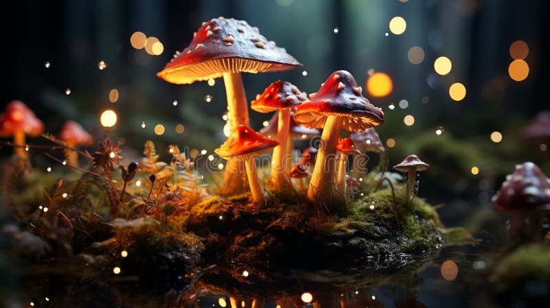 Fly Agaric Mushrooms Grow in a Forest Clearing. Fabulous Magic ... Fly Agaric Mushrooms Grow in a Forest Clearing. Fabulous Magic ...