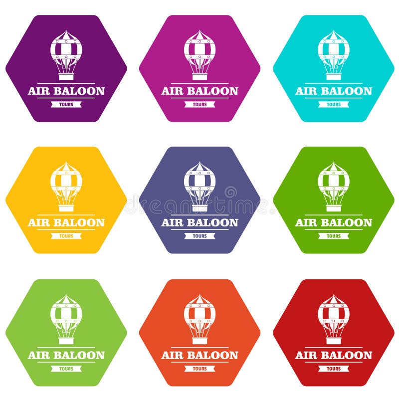 Fly Air Balloon Icons Set 9 Vector Stock Vector - Illustration of ...