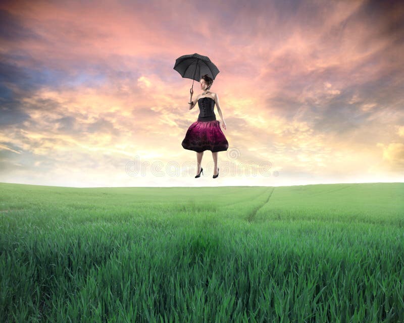 Girl Flying Away Umbrella Stock Photos - Free & Royalty-Free Stock ...