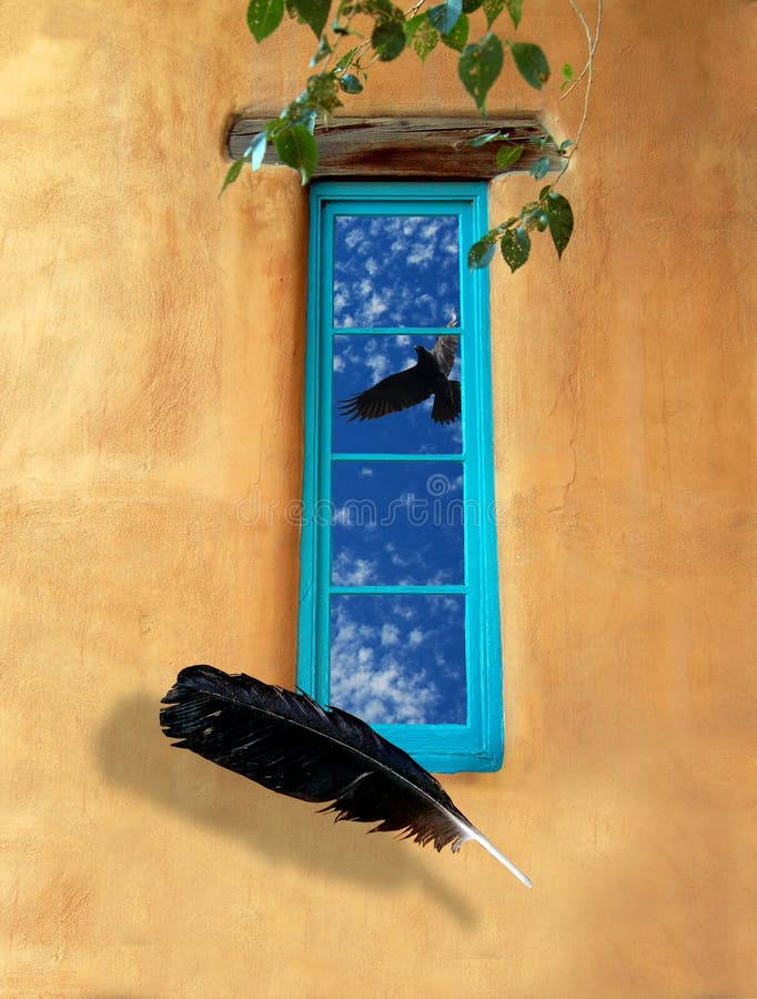 Fly Away, Turquoise Window with Floating Feather Stock Image - Image of ...