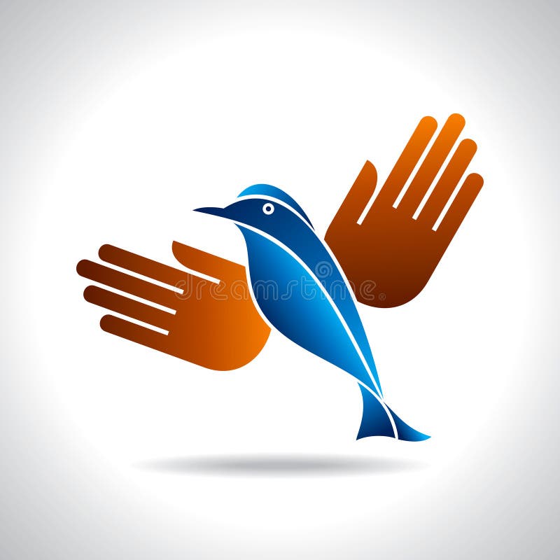Fly of Bird To Hand. Creative Idea Stock Vector - Illustration of ...