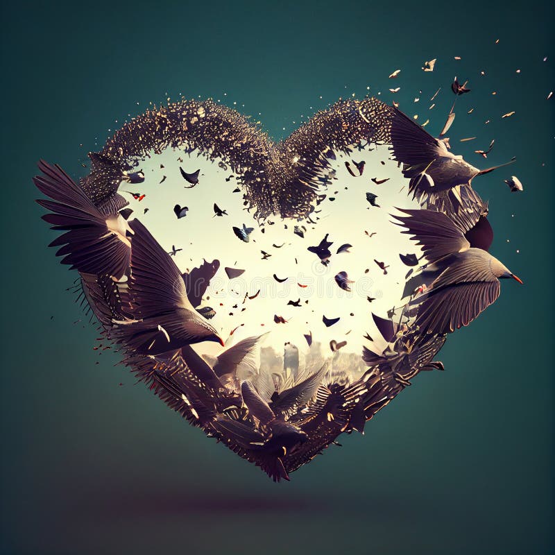 Fly Birds in Heart Shape. Generative AI Stock Illustration ...