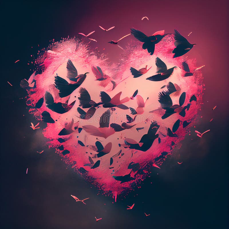 Fly Birds in Heart Shape. Generative AI Stock Illustration ...