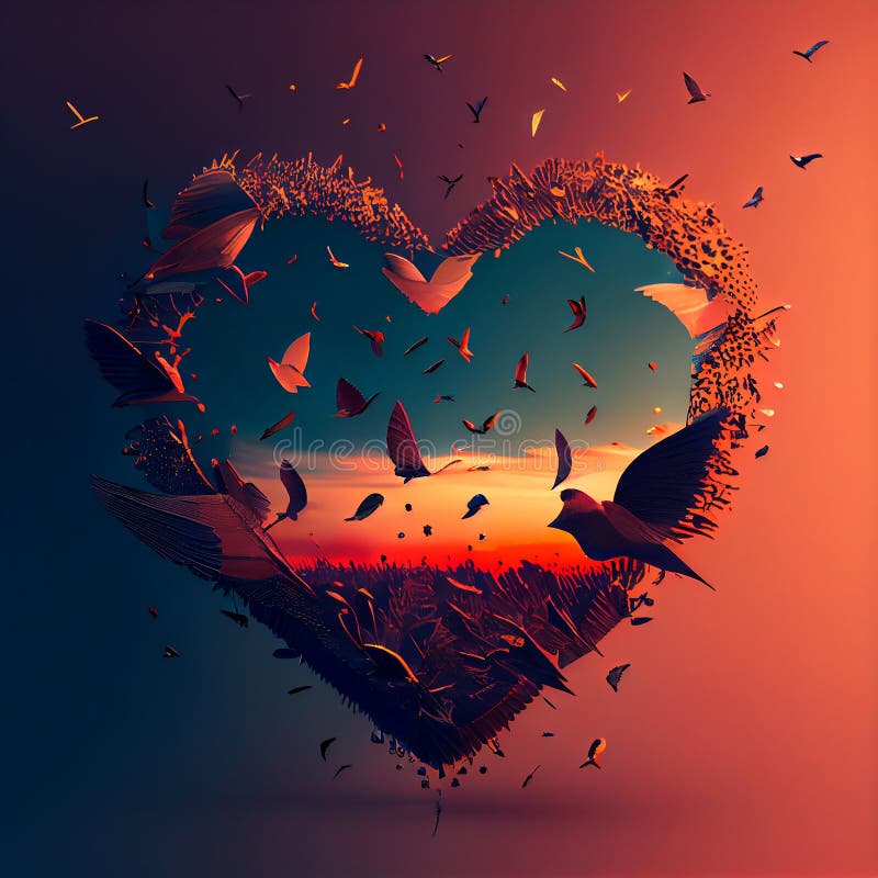 Fly Birds in Heart Shape. Generative AI Stock Illustration ...