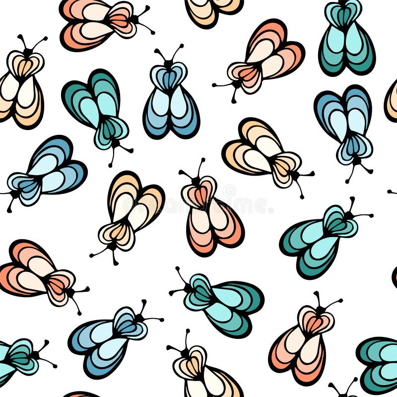 Fly Bug Insect Cartoon Illustration Vector Seamless Pattern. Stock ...