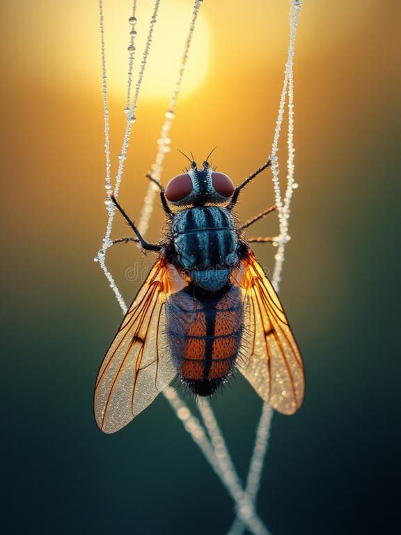 Fly caught in a web stock illustration. Illustration of frame - 365034926