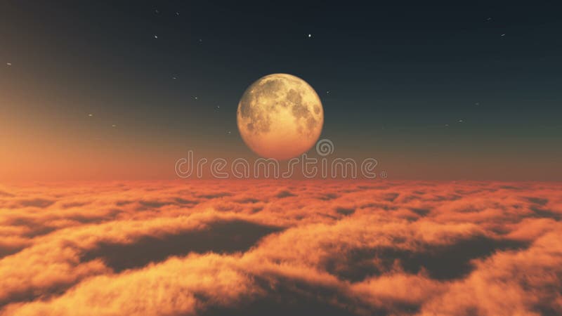 Fly in clouds sunset moon stock video. Video of cumulonimbus - 204449991