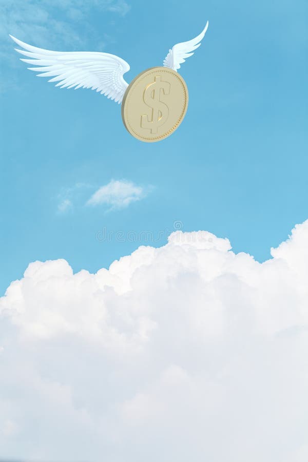 Fly Coin in Sky 3D Rendering. 3D Illustration Stock Illustration ...
