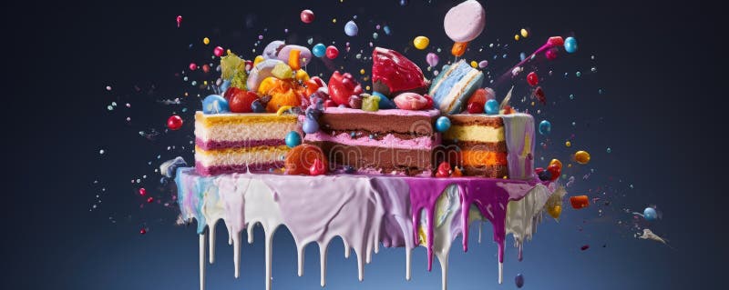Fly Colored Cakes in Row. Many Delicious Sweets Stock Illustration ...