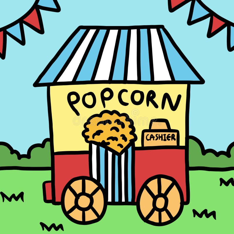 Hand Drawn Popcorn Food Stall for Amusement Park, Theme Park, Street ...