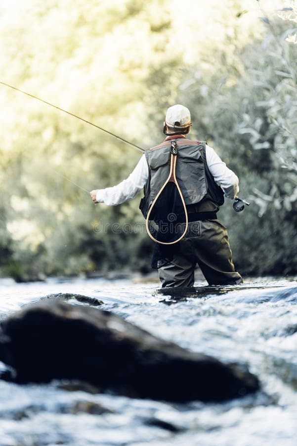 Fly Fisherman Using Flyfishing Rod. Stock Image - Image of salmon, fish ...