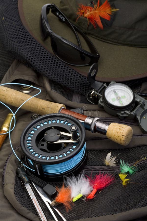 Fly Fishing Equipment and Flies Stock Image - Image of compass, tackle ...