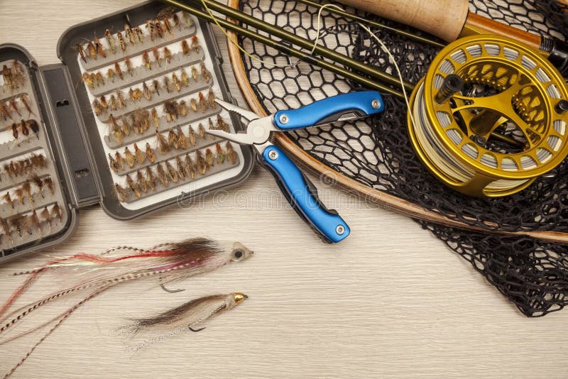 Fly fishing equipment stock photo. Image of spool, reel - 144819600