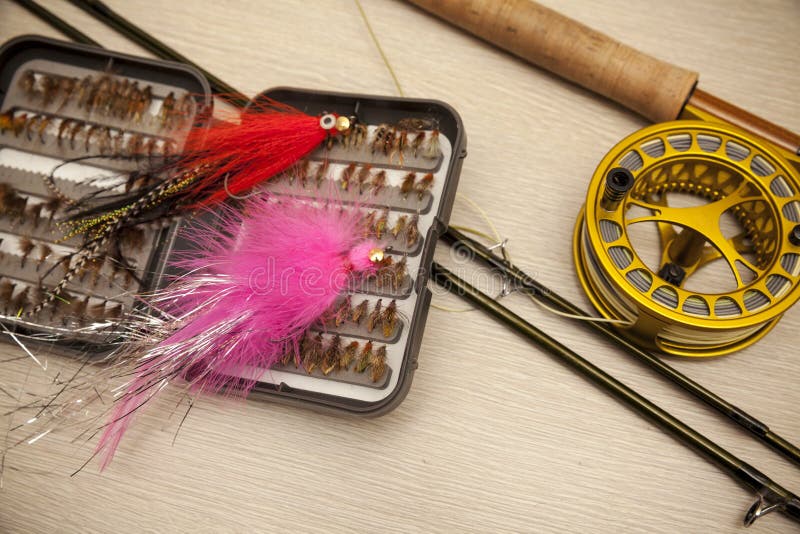 Fly fishing equipment stock photo. Image of recreational - 144819804