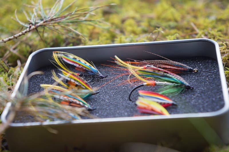 Fly Fishing Flies / Lures for Salmon Stock Image - Image of vintage ...