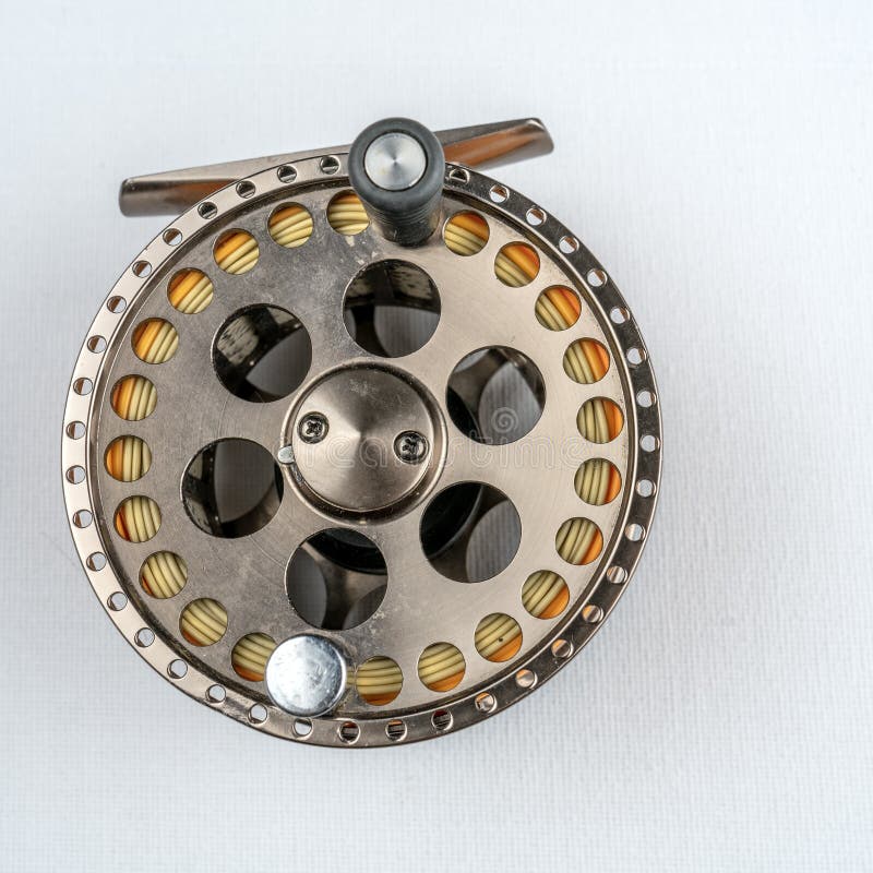 Fly Fishing Reel Black Isolated Stock Image - Image of white, trout ...