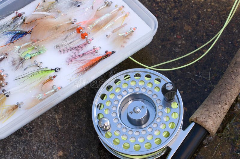 Fly Fishing Rod with Fly Tackle Box Stock Image - Image of flies, green ...