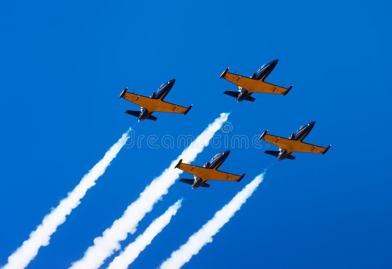 Fly Groups Planes in Sky. Air Show Stock Image - Image of clear ...