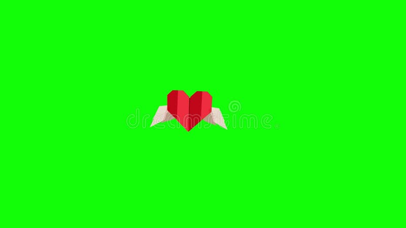 Fly Heart Wings on Green Screen Animation. Stock Video - Video of ...