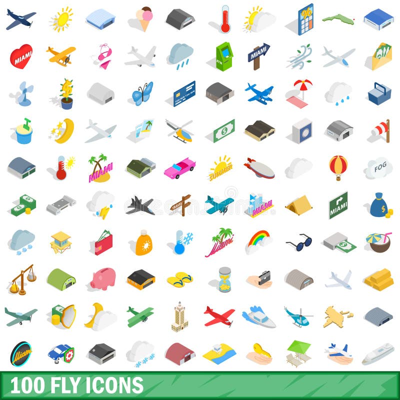 100 Fly Icons Set, Isometric 3d Style Stock Vector - Illustration of ...