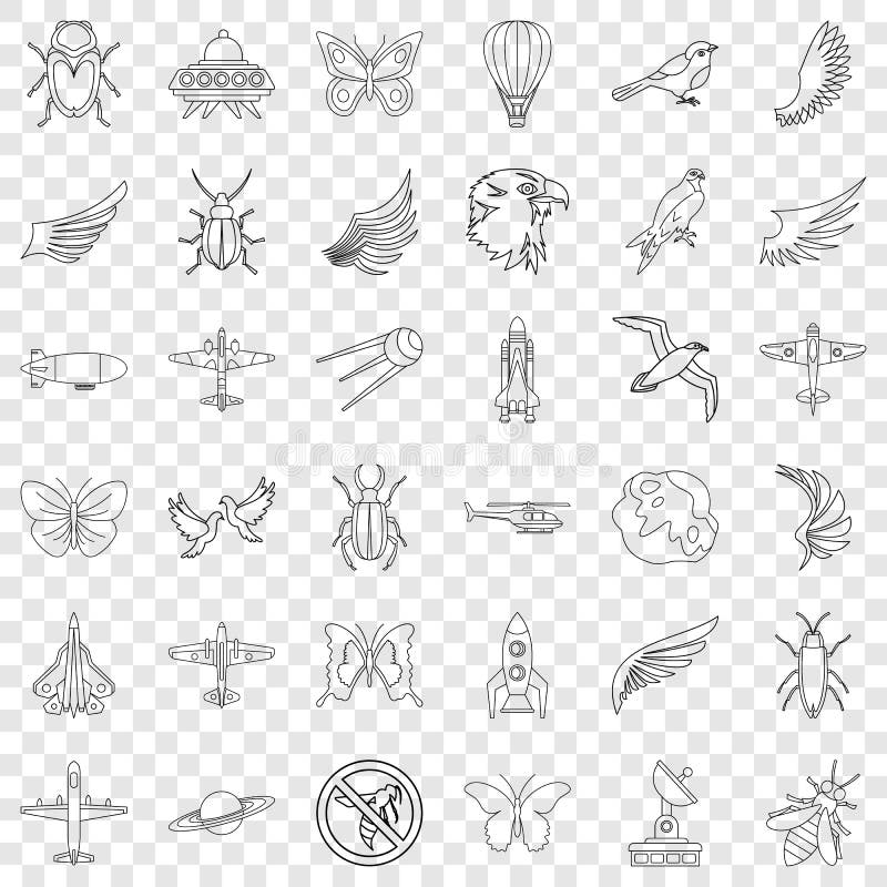 Fly Icons Set, Outline Style Stock Vector - Illustration of black ...