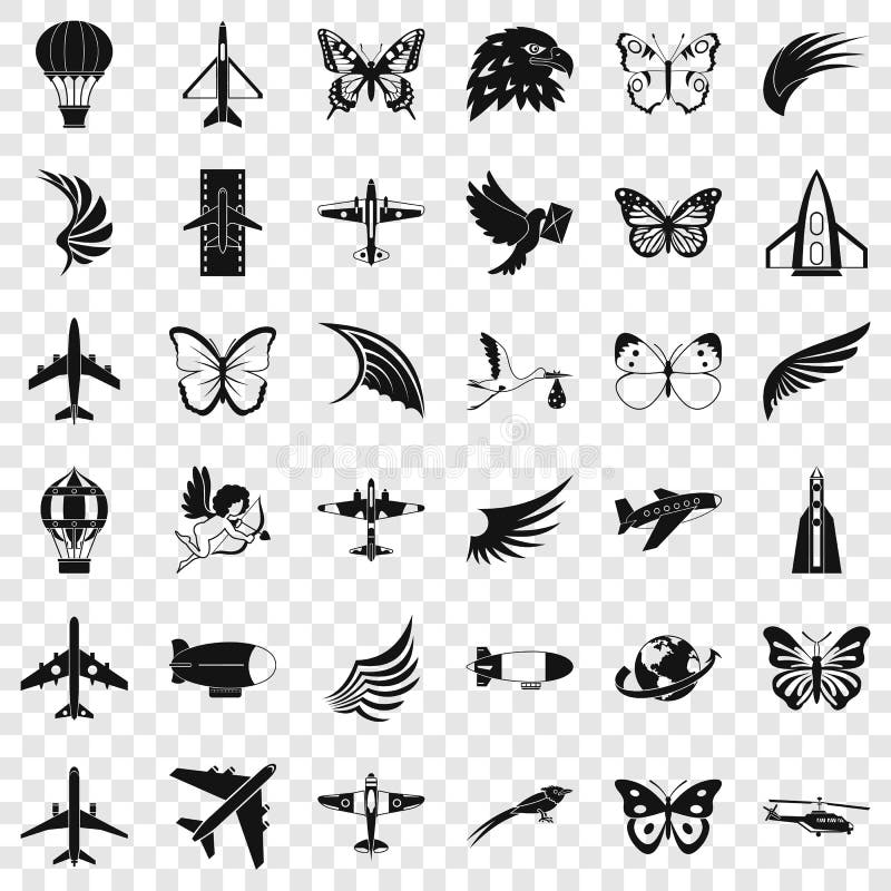 Fly icons set, simle style stock vector. Illustration of biplane ...