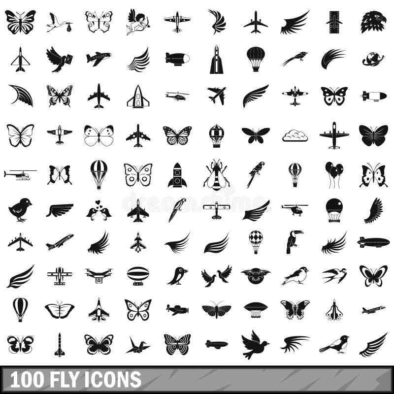 100 Fly Icons Set, Simple Style Stock Vector - Illustration of balloon ...