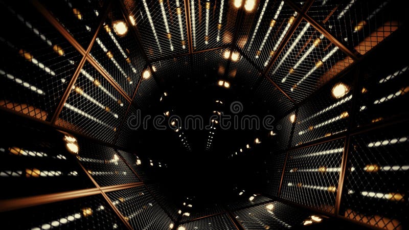 Fly through Mirror Tunnel with Technological Pattern. Design. 3D ...