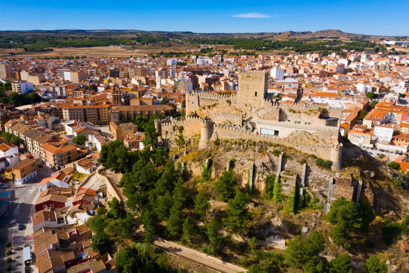 Fly Over Almansa Castle. City of Almansa. Spain Stock Photo - Image of ...
