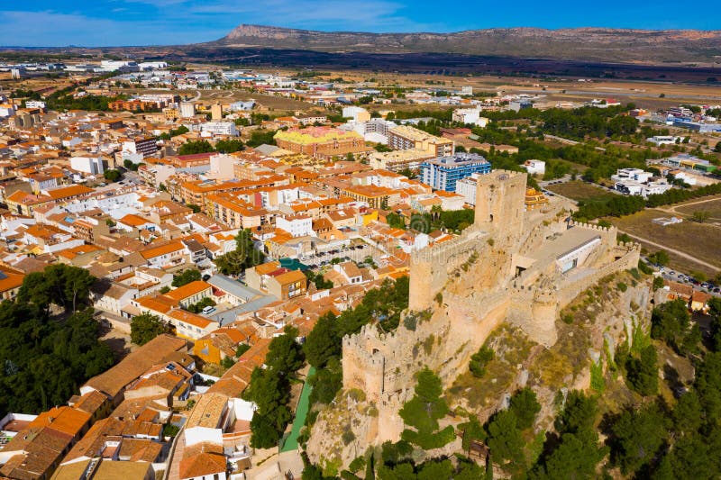 Fly Over Almansa Castle. City of Almansa. Spain Stock Image - Image of ...