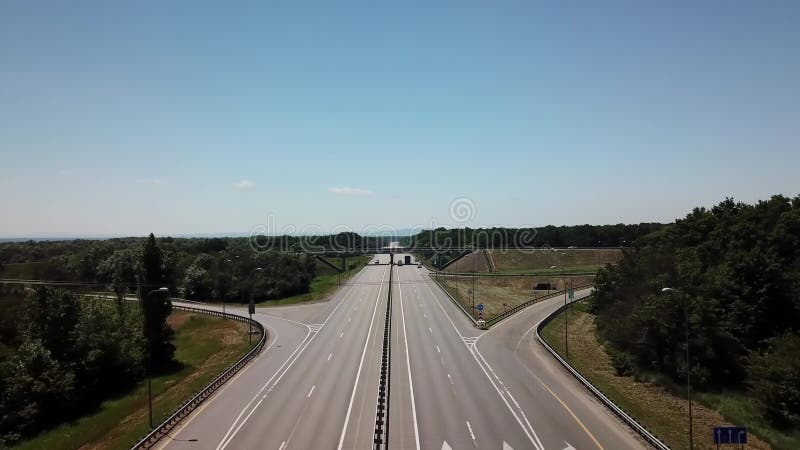 Fly Over Highway Road Junction in the Countryside with Trees and ...