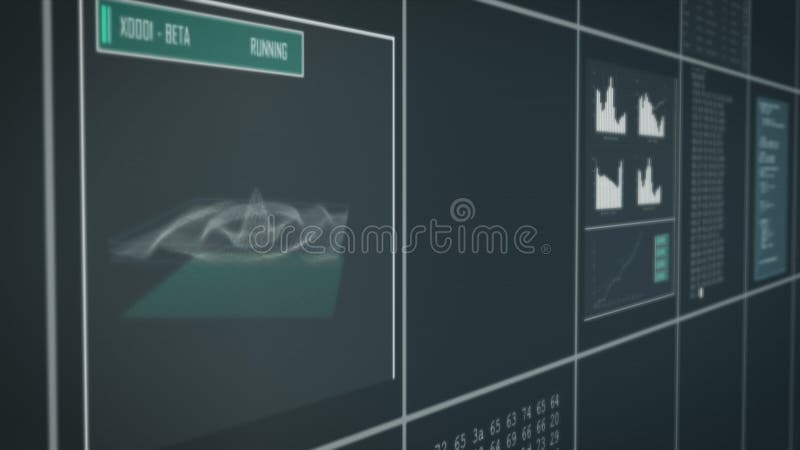 Fly Over Individual Tiles of Computer System Screen Code, Graphs, Data ...