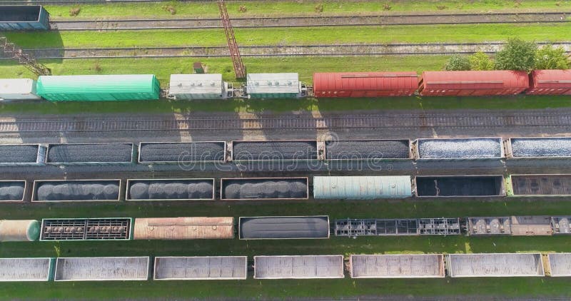 Large Railway Interchange with Freight Trains Top View. Top View of ...