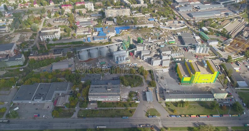 Fly Over a Large Railway Junction. Freight Trains Stand at the Railway ...