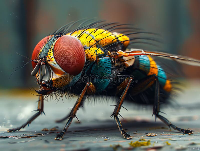 A Fly with a Red and Blue Head Stock Photo - Image of surface, pest ...