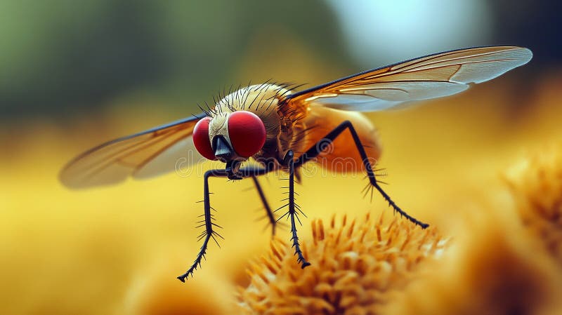 A Fly with Red Eyes is on a Yellow Flower Stock Illustration ...