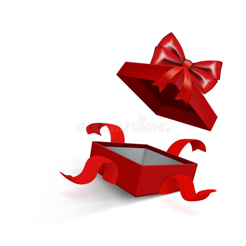 Fly Red Open Gift Box with Ribbon on White Stock Illustration ...