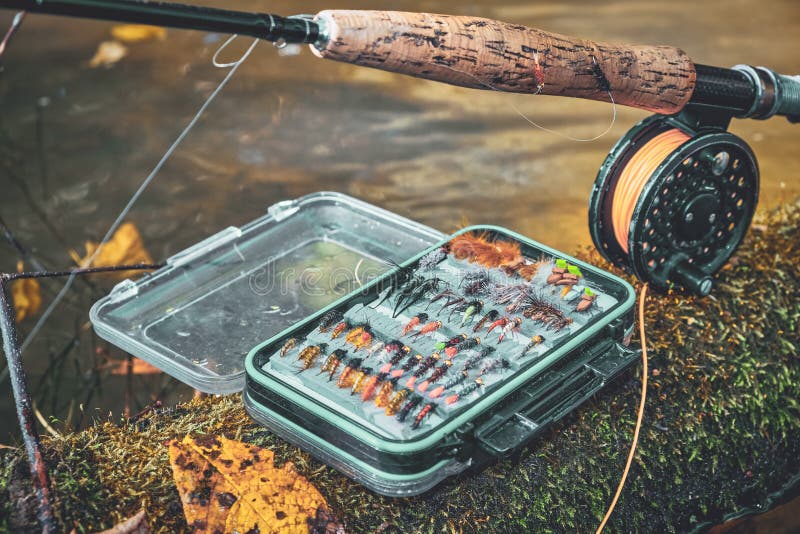 Fly Rod and Fly Box on the Bank of the Stream Stock Image - Image of ...