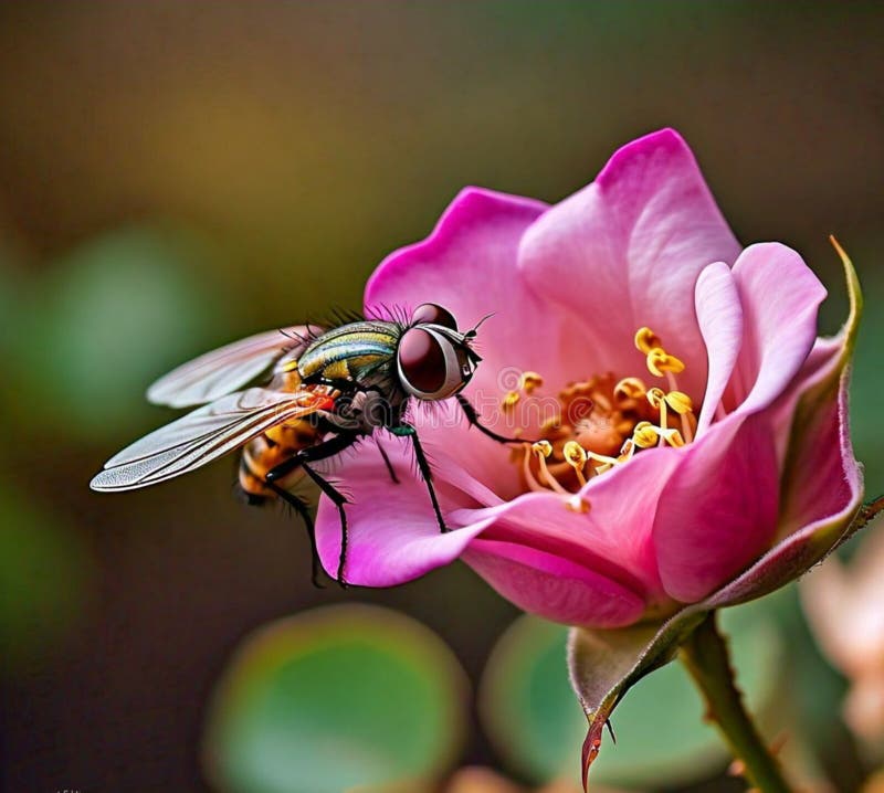 Fly on pink Rose stock photo. Image of pink, rose, butter - 326806092