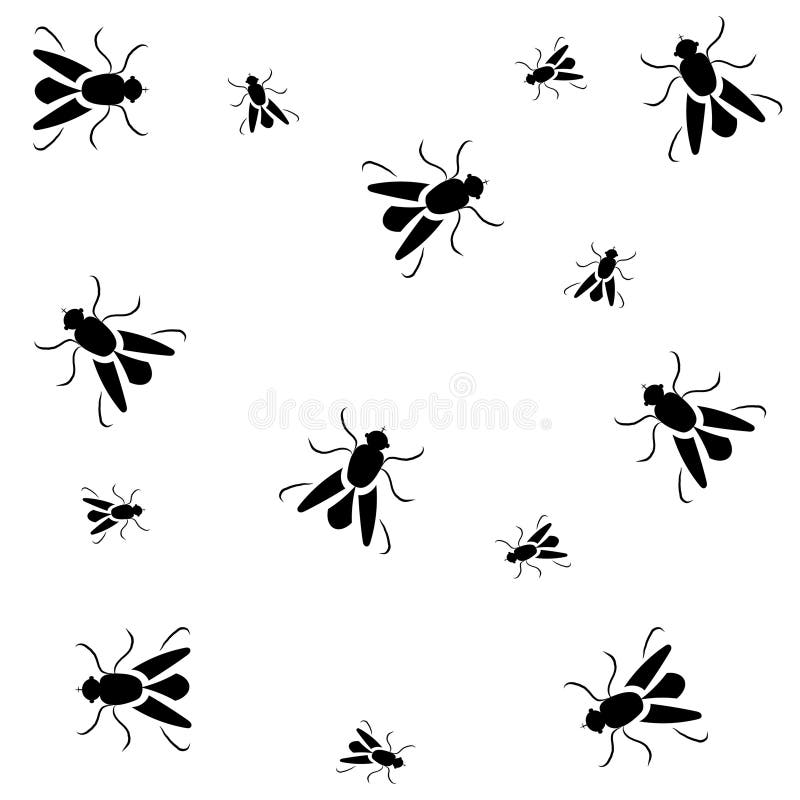 Fly Silhouette Pattern. Multiple Insect Shapes. Black Vector Icons ...