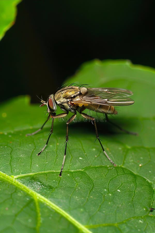 A Fly is Sitting on a Green Leaf Stock Image - Image of outdoor, insect ...