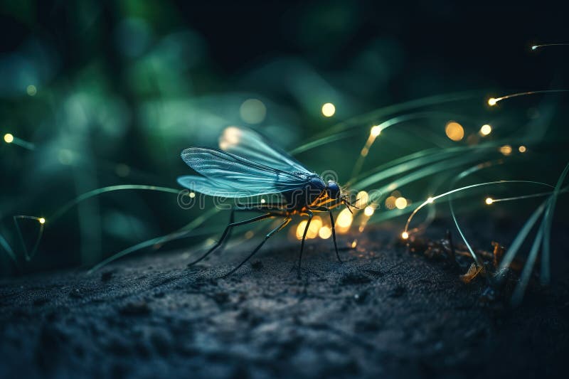 A Fly Sitting on Top of a Dirt Ground Next To Grass Stock Illustration ...
