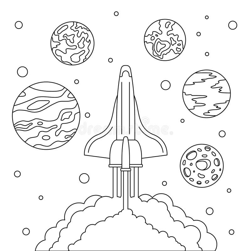 Fly Space Ship Concept Background, Outline Style Stock Vector ...