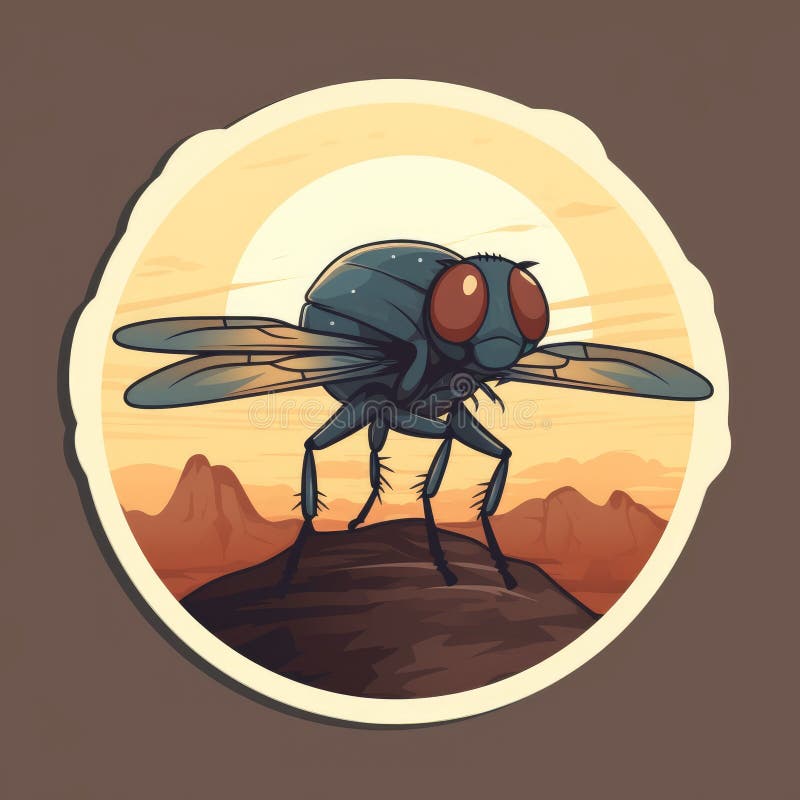 Fly Sticker with Front Profile on a Mountain Stock Illustration ...