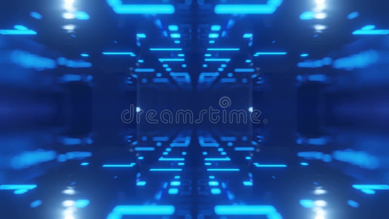 Fly through Symmetrical Technology Cyberspace with Neon Glow. Sci-fi ...